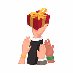 Hand giving box gift box present cartoon Vector Image