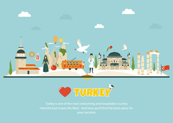 Turkey map with famous landmarks icons Royalty Free Vector