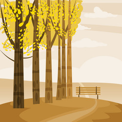 Cartoon of beautiful autumn tree with a mountain b
