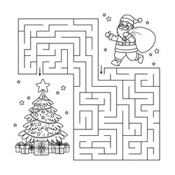 Labyrinth christmas game and maze puzzle for kids Vector Image