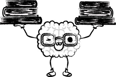 Cartoon brain with glasses train Royalty Free Vector Image