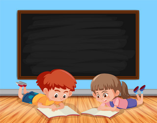 Background template design with kids reading book Vector Image