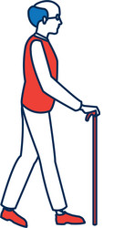 Drawing elderly man walking stick cane Royalty Free Vector