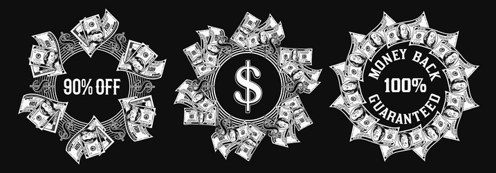 Set of circular money frames with 100 dollar bills
