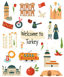 Turkey travel icons set Royalty Free Vector Image