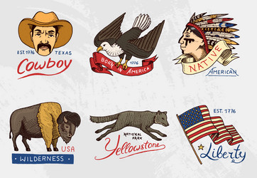 Native american stickers old labels or badges Vector Image