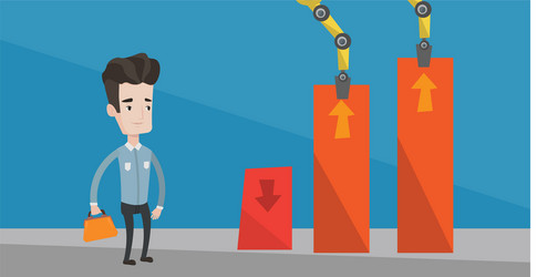 Robotic arms raise up business charts Royalty Free Vector