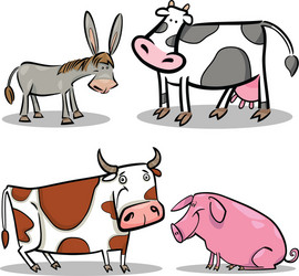 Basic geometric shapes with cute farm animals set Vector Image