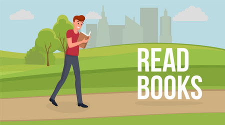 Reading books word concept banner intelligent Vector Image