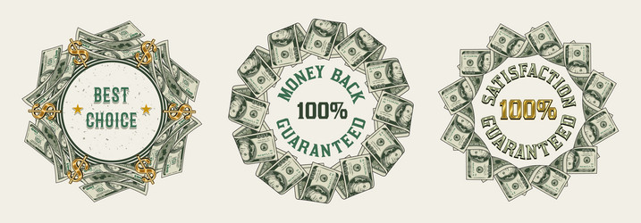 Set of circular money frames with 100 dollar bills