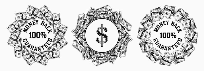 Set of circular money frames with 100 dollar bills