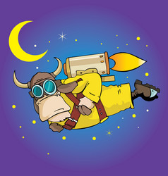 Cartoon bull is sleeping on moon Royalty Free Vector Image