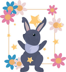 White rabbit and flowers Royalty Free Vector Image