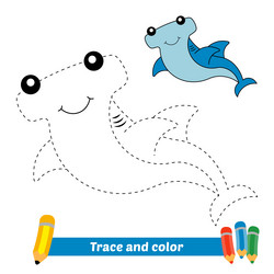 Trace and color for kids shark Royalty Free Vector Image