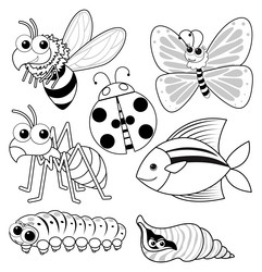 Set of insect cartoon simple style Royalty Free Vector Image