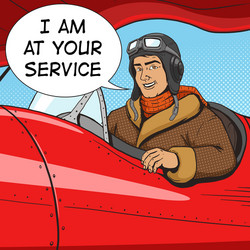 Retro pilot in vintage plane pop art style Vector Image