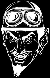 Hand drawing of devil wearing motorcycle helmet Vector Image