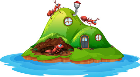 Cartoon ants in ant hill Royalty Free Vector Image