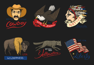 Native american stickers old labels or badges Vector Image