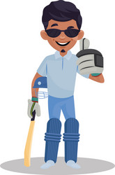 Indian cricket player with thumb up and namaste Vector Image