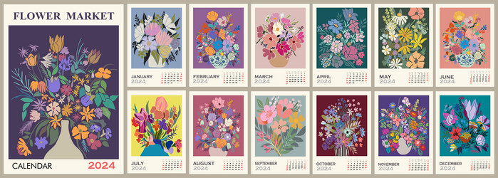 Floral calendar template for 2025 art Royalty Free Vector