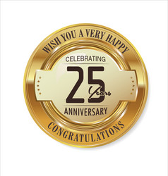 25 years anniversary golden label with ribbon Vector Image