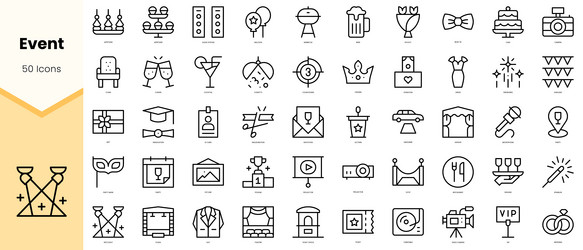 Set of event icons simple line art style icons Vector Image