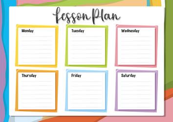 Colorful weekly lesson plan template Royalty Free Vector