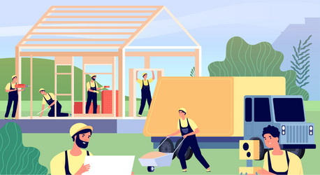 Cartoon construction manager and builder holding Vector Image