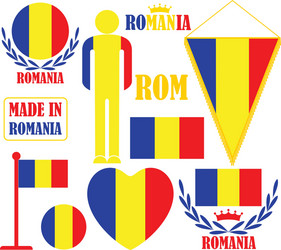 Flat set of cultural symbols romania Royalty Free Vector