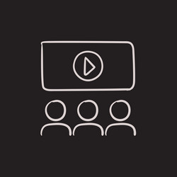 Viewers watching motion picture sketch icon Vector Image