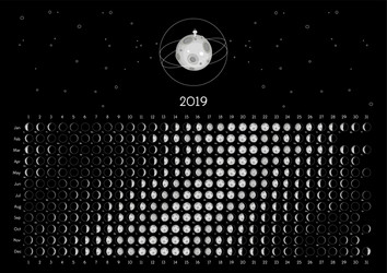 Moon calendar 2019 northern hemisphere Royalty Free Vector