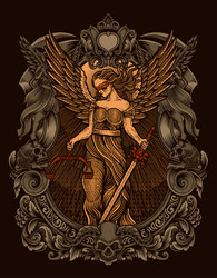 Hand drawn justice angel woman Royalty Free Vector Image