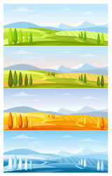 Nature field landscape in four seasons set Vector Image