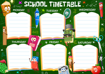 Cartoon books characters on timetable schedule Vector Image