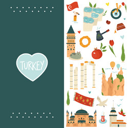 Turkey map with famous landmarks icons Royalty Free Vector