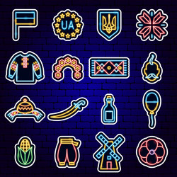 Ukraine neon stickers Royalty Free Vector Image