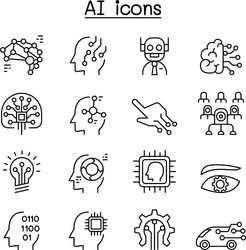 Ai artificial intelligence icon set in thin line Vector Image