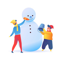 Kids making snowman Royalty Free Vector Image - VectorStock