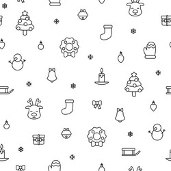 Cute christmas reindeer black outline with snow Vector Image