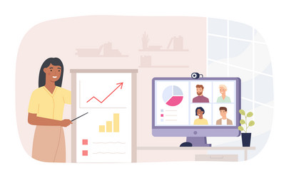 Team working remotely video conference for Vector Image