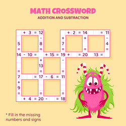 Math crossword puzzle addition and subtraction Vector Image
