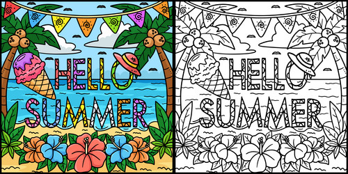 Ice cream on the beach summer coloring page Vector Image