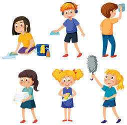 Kids cleaning at home set Royalty Free Vector Image