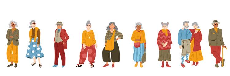 Modern old people in fashion clothes Royalty Free Vector