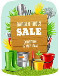 Wooden board with garden tools Royalty Free Vector Image