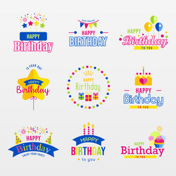 Variety happy birthday emblems Royalty Free Vector Image