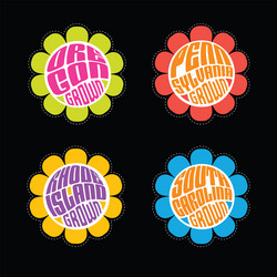 Set of psychedelic daisies with us state names Vector Image