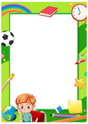 Cute cartoon student with learning tools border Vector Image