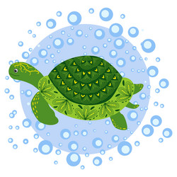 Green scandinavian turtle with painted Royalty Free Vector